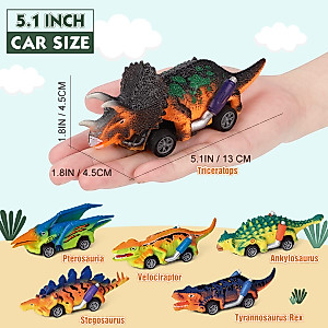 Qizebaby Kids Dinosaur Toys Pull Back Cars, 6PCS Dinosaur Toys for 2 3 4 5 Year Old Boys Girls, Boy Toys for 3-5 Years Old, Dinosaur Car Toy Set, Kids Christmas Birthday Gift