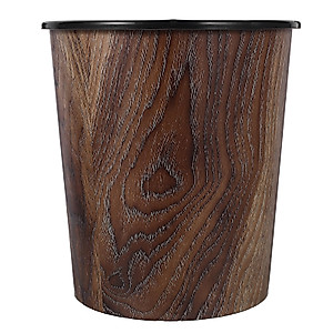 EXCEART Wood Grain Trash Can Plastic Round Wastebasket Kitchen Garbage Container Bins for Home Office Bedroom Bathroom Kitchen