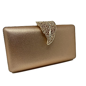 Cirilla Women PU Evening Bag Clutch Purse Crossbody Bag with leaf-style flip lock for Wedding Cocktail Party Banquet (Champagne)