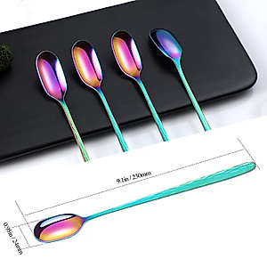 Rainbow Texture Long Handle Spoons, YFWOOD 9.1-Inch Cocktail Mixing Spoons, Coffee Spoons, Ice Cream Spoons, Premium18/10 Stainless Steel Iced Tea Spoons - Set of 4