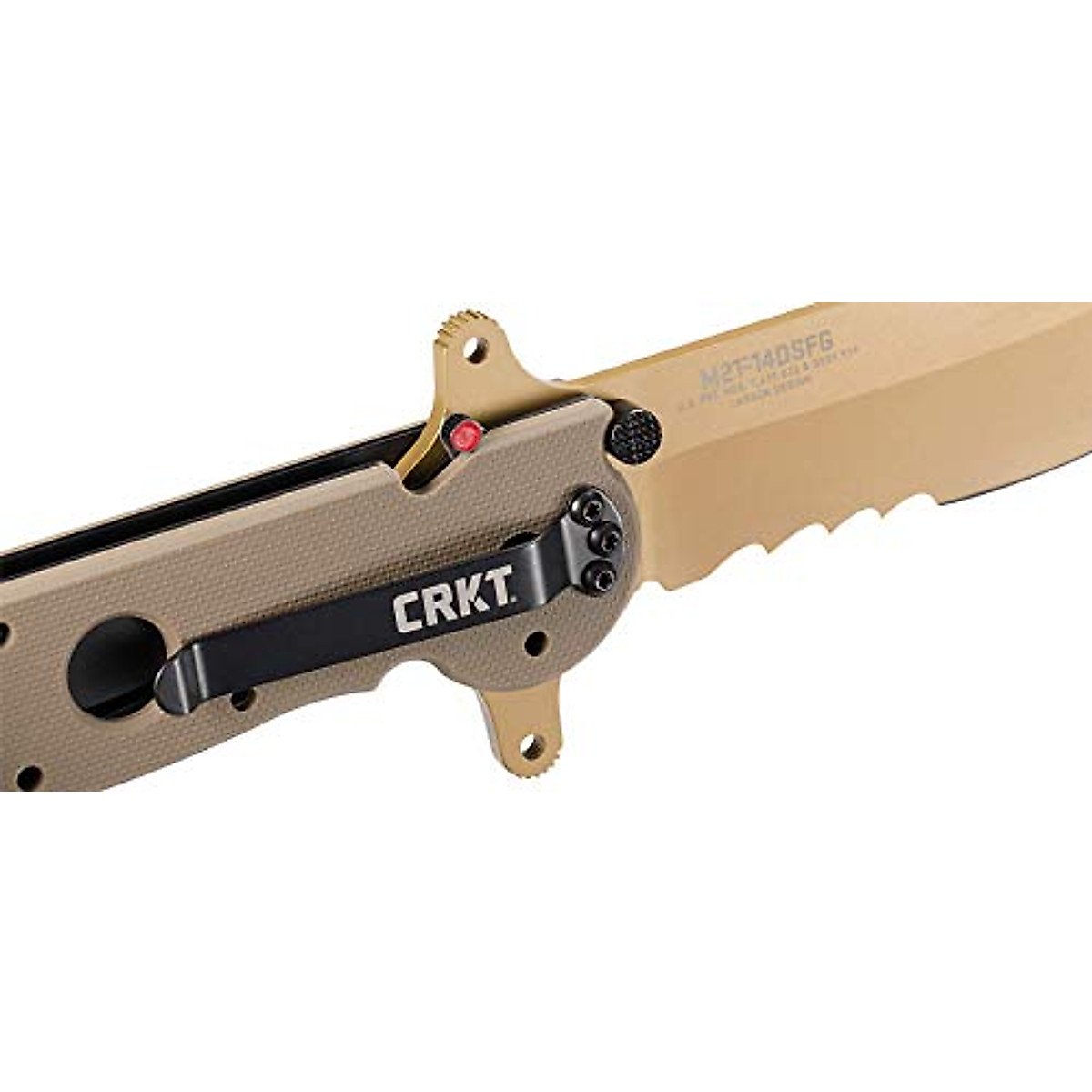 CRKT M21-14DSFG EDC Folding Pocket Knife: Special Forces Everyday Carry, Tan Serrated Edge Blade, Veff Serrations, Automated Liner Safety, Dual Hilt, Desert G10 Handle, Reversible Pocket Clip