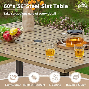 SUNSHINE VALLEY 60" x 36" x 29"Patio Dining Table,Rectangular Outdoor Dining Table with Teak Color Table Top,Steel Frame with Umbrella Hole for Garden Backyard Lawn Yard Furniture.