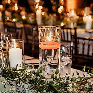 LPUSA 10 Hour Orange Floating Candles Large 3"，Unscented Romantic Tealight Ribbed Candles for Cylinder Vases，Centerpieces at Wedding, Party, Pool, Holidays, Set of 12