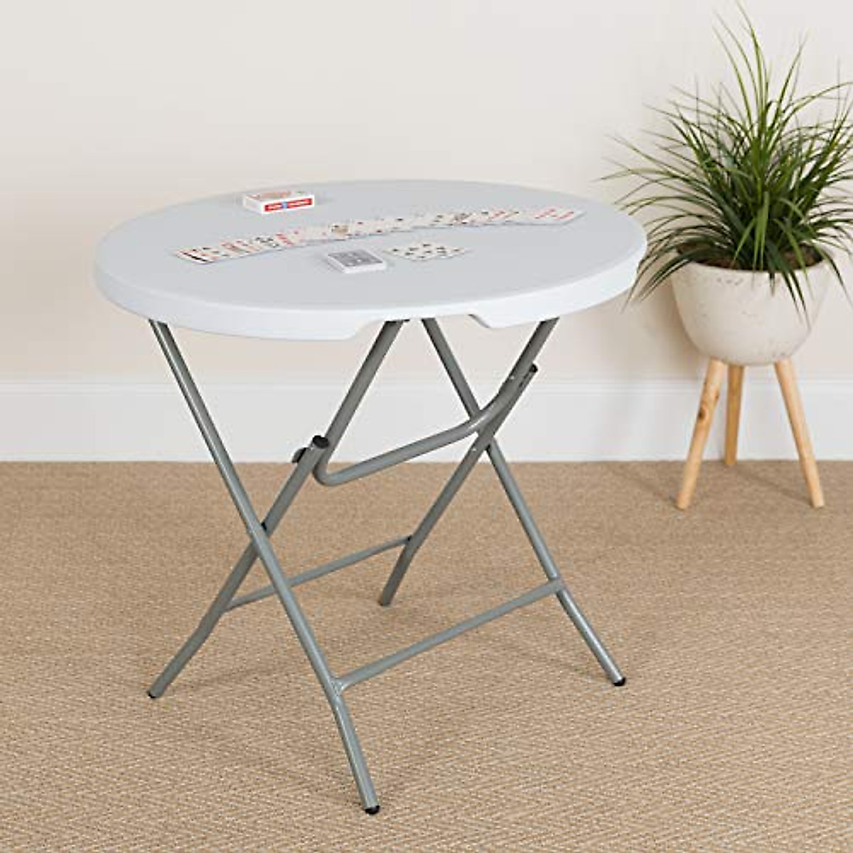 Flash Furniture Kathryn 2.63-Foot Round Granite White Plastic Folding Table