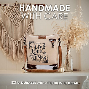 SIXTEASE Womens Shoulder Bag Vintage Style Shoulder Bags for Women - Made with Genuine Leather, Upcycled Canvas, or Hair On - Handmade, Adjustable Strap, Brass and Zinc Hardware - Live Love Junk