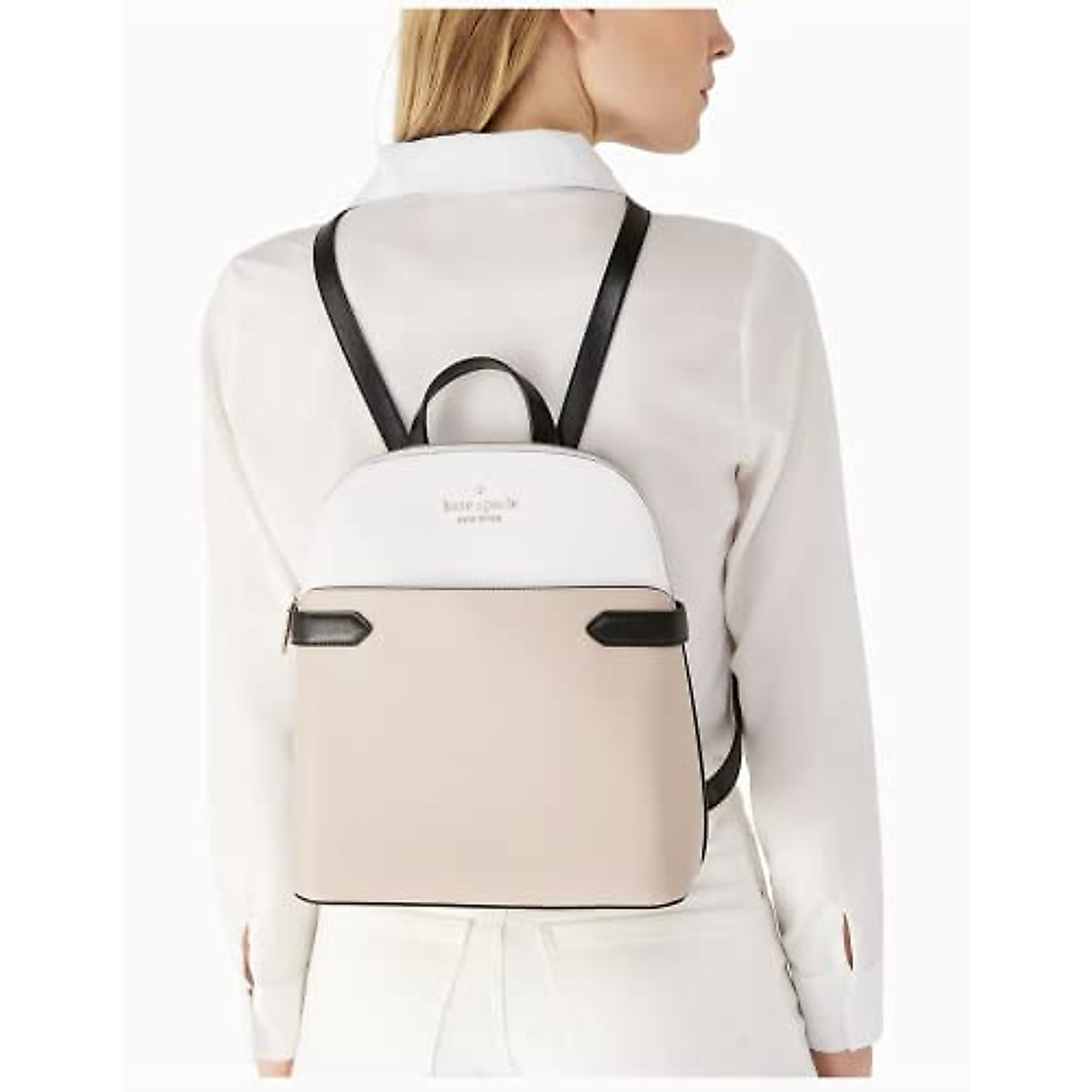 Kate Spade New York Saffiano Leather Dome Backpack (Warm Beige)