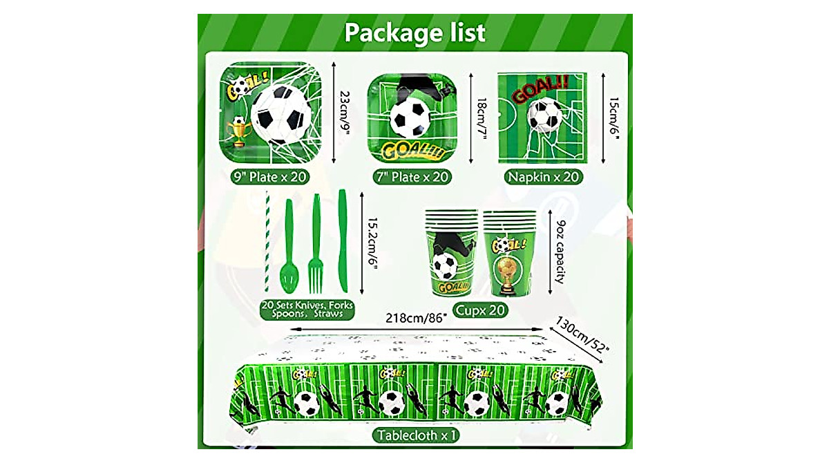 Soccer Party Supplies for 20 Guests - Fun & Complete Set