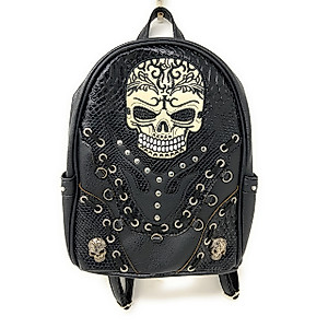 Texas West Large Sugar Skull Day of the Dead Daypack Concealed Carry Backpack Women Travel Biker Purse Wallet Set (Beige)