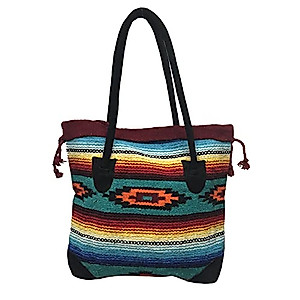 Monterrey Ladies Tote Purse Handwoven Southwestern Aztec Print Suede Handles E