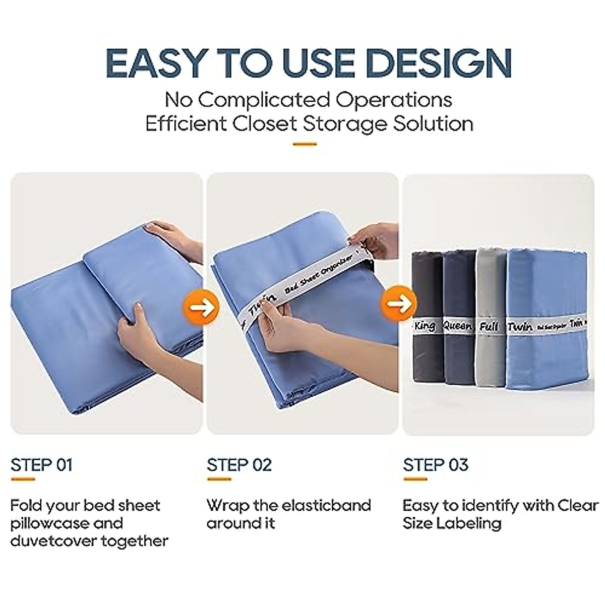 OS OMYSTYLE Closet Organization Sheet Straps 4 Pieces, Bed Sheet Organizer Bands, Elastic Bed Sheet Storage Sheet Keepers, Linen Labels Bedding Bands-King Size