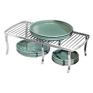 mDesign Expandable Wire Metal Kitchen Cabinet Shelf Rack - Adjustable Pantry, Countertop, Cupboard Shelf Organizer - Dish and Plate Storage Space-Saver, Hyde Collection, 2 Pieces, Chrome