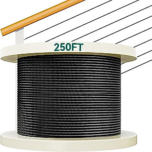 YITAHOME 1/8" Stainless Steel Cable 250FT Black Wire Rope 316 Grade Deck Railing Cable 7x7 Strands Construction with White ABS Spool High-Strength Cable for Outdoor Deck Railing