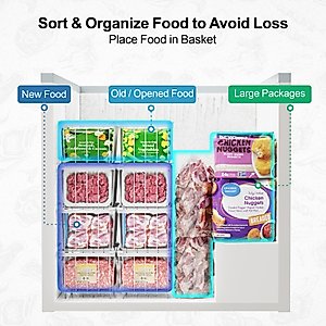 iSPECLE Deep Freezer Organizer Bins - 4 Pack Stackable Small Freezer Organizer Bins for 5 to 9 Cu.FT Small Chest Freezer Sort Frozen Food Easy to Get Food from Bottom without Digging in Freezer, White