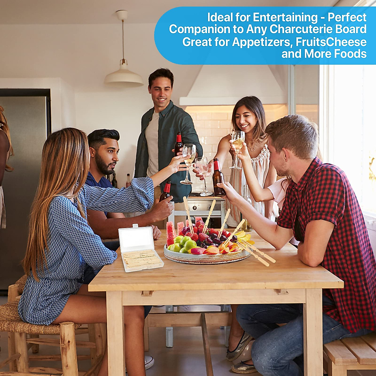 OFCOX Mini Bamboo Forks 4 inch, Cocktail Forks Appetizer Forks, Toothpicks for Appetizer, Disposable Wooden Wood Tiny Small Food Picks for Party Fruit Charcuterie Accessories. 60 PCS