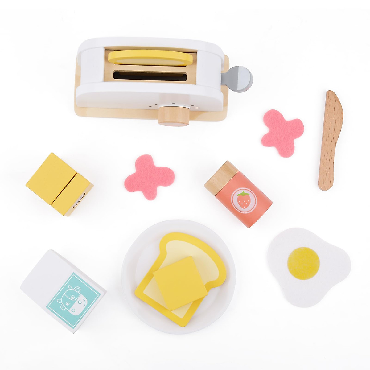 TOOKYLAND Wooden Pop Up Toaster Play Set, Play Toaster for Kid Kitchen, Wooden Play Kitchen Set with Accessories (10 pcs)…