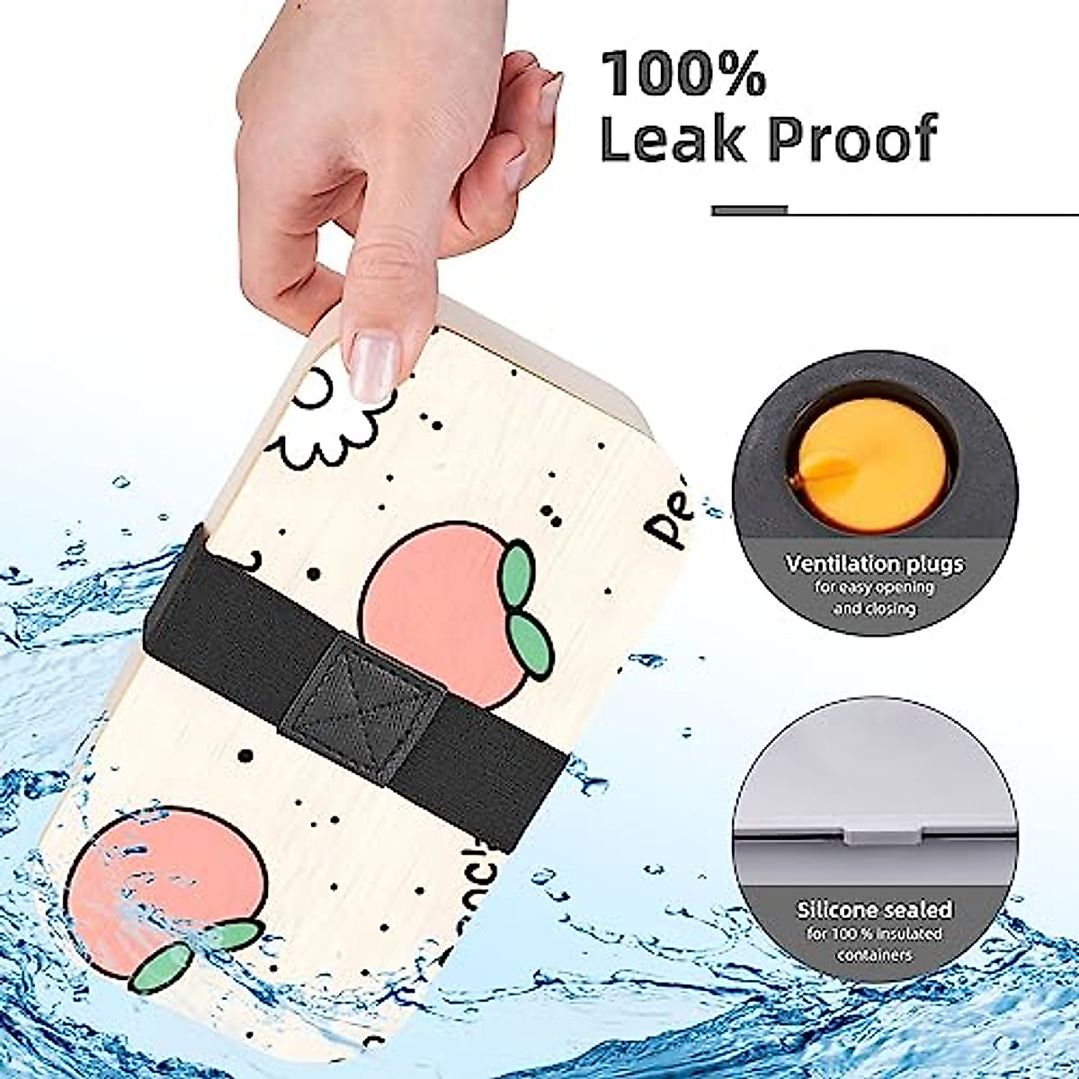 Peachy Cutie Adult Lunch Box, Bento Box, With Cutlery Set Of 3, 2 Compartments, Rectangular, Lunch Box For Adults