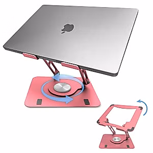 Swivel Laptop Stand for Desk, Adjustable Laptop Stand for Desk w/ 360° Rotation, Raise Tilt Cools Laptop with This Ergonomic Laptop Stand Riser, Collapsible iPad Computer Laptop Stand (Rose Gold)