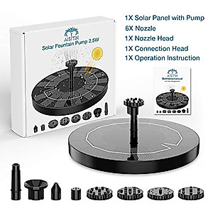 AISITIN 2.5W Solar Bird Bath Fountain Pump, Solar Fountain Pump for Bird Bath with 6 Nozzles, 6.7" Solar Powered Water Fountain Pump for Garden, Ponds, Pool, Fish Tank, Outdoor and Aquarium