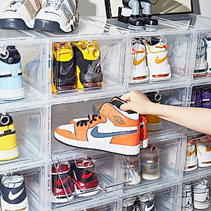 ANIMEWRLDS 6-Pack Clear Shoe Box Containers with Air Ventilation & Magnetic Door | Stackable, Durable, Transparent Storage for Sneakers, Heels, Boots, Bags & Fits up to Maximum Size of US12 (White)