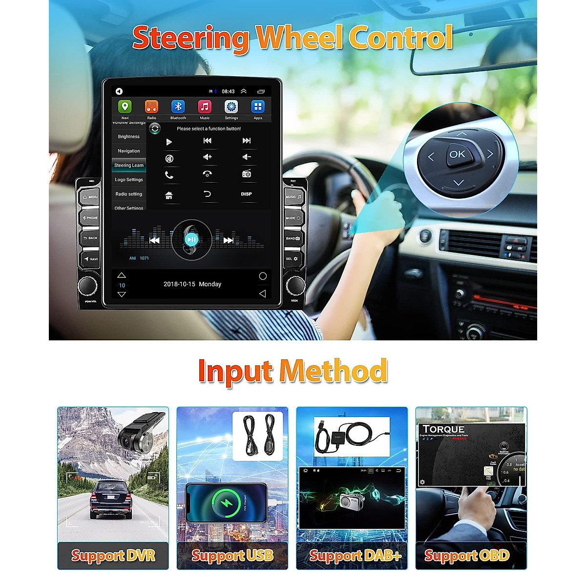 Rimoody Car Stereo Double Din Vertical Car Radio with Bluetooth GPS Navigation, 9.7'' Touchscreen Backup Camera IOS/Android Mirror Link USB FM WiFi Head Unit