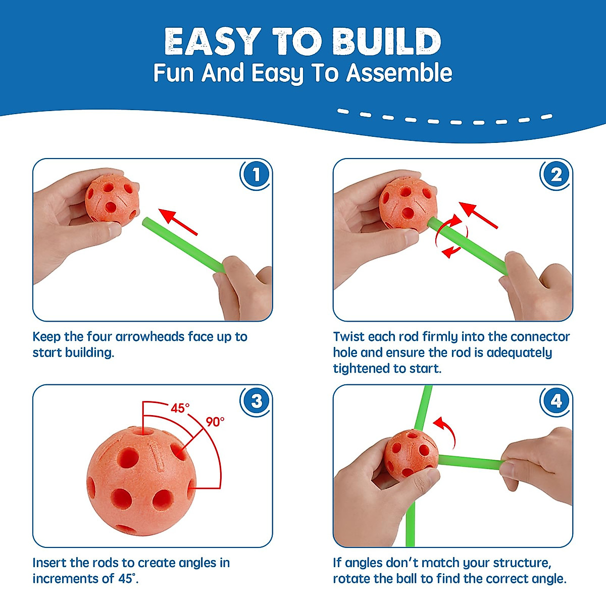 Tiny Land Fort Building Kit Creative Fort Indoor Outdoor for 5,6,7,8 Years Old Boys and Girls STEM Building Toys with Storage Bag DIY Castles Tunnels with 86 Rods and 44 Balls