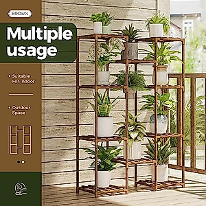 Bamworld Plant Stand Outdoor Indoor Hanging Plant Shelf Tall Large Plant Holder Wood for Living Room Plant Rack Indoor Multiple Plants Patio Balcony Garden