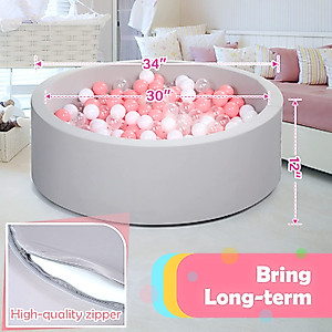 Moncoland Round Foam Kids Ball Pit for Toddlers, Large Baby Ball Pit with Soft Sponge Kids Play Tent Ball Pool, Children Gift Idea for Baby Infant Indoor and Outdoor Game (Gray, No Balls)