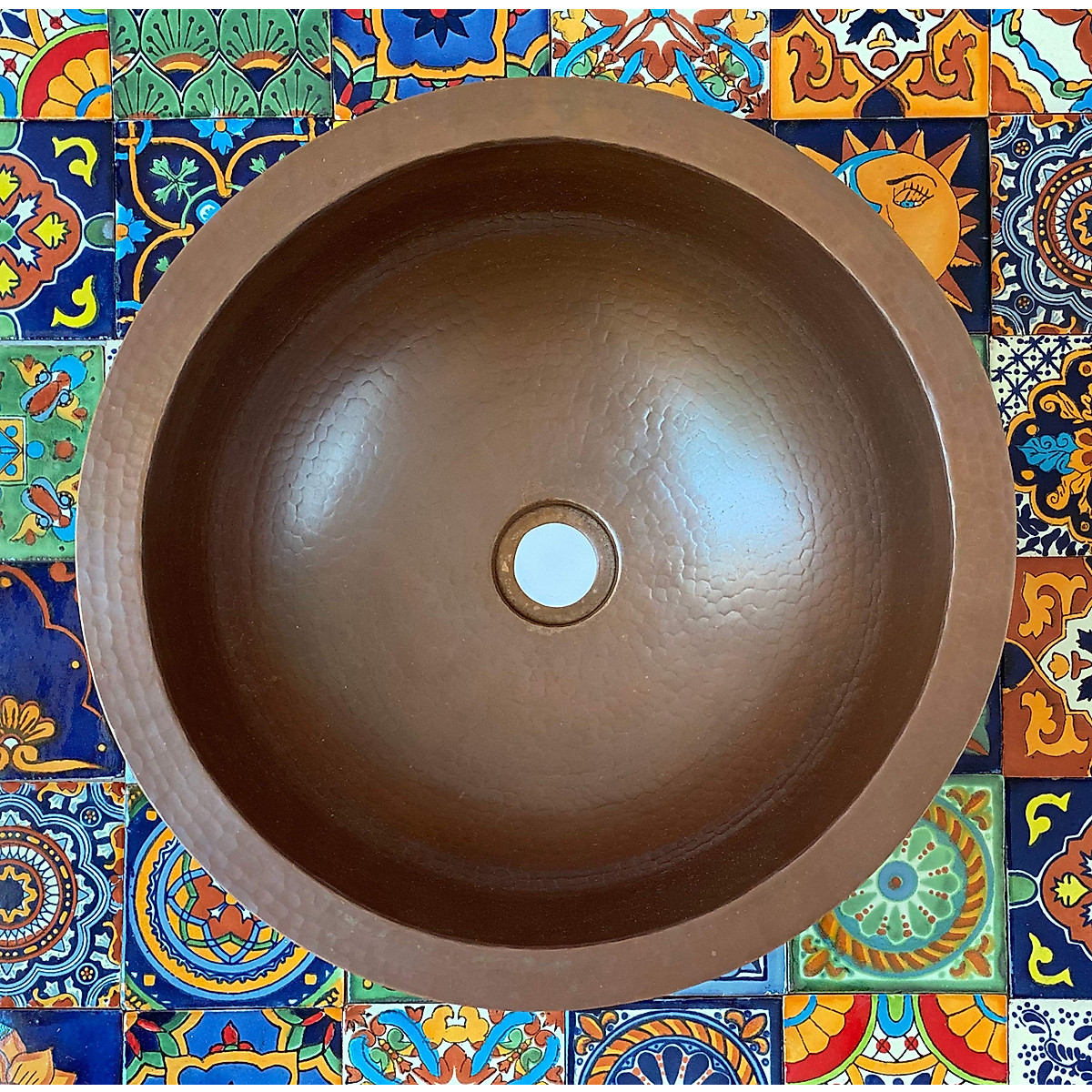 15" Round Copper Bathroom Sink Mexican Copper Bath Sink Pure Copper Hand Hammered Dual Mount Brown CPS06
