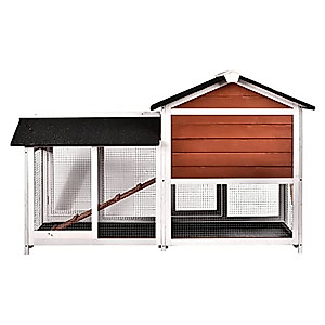 B BAIJIAWEI Rabbit Hutch Indoor Outdoor 62" Bunny Cage - 2-Tier Waterproof Wooden Rabbit Cage - Guinea Pig House with Ramp, Door, Pull Out Tray