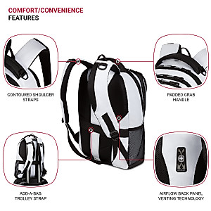 SwissGear Cecil 5505 Backpack, Fits 16 Inch Laptop, White, Medium