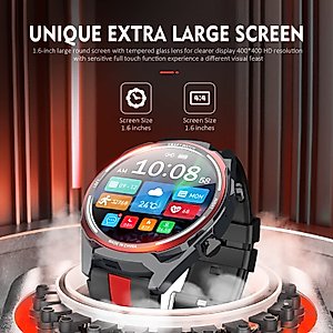 Smart Watch for Men, 1.6-inch Extra Large Screen 60 Days Standby Round Touch IP67 Waterproof Watch with Heart Rate Sleep Monitor Bluetooth Call Message Sports for Android iOS (Red)