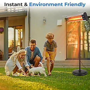 SereneLife Infrared Patio Heater, Electric Patio Heater for Indoor/Outdoor Use, Portable Stand Heater with Remote Control, 1500 W, for Restaurant, Patio, Backyard, Garage, Decks (Black)