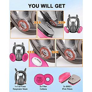 WSYBB Full Face Respirator Mask with Filters 60921 & 2097, Gas Mask Against Dust, Organic Vapor, Paint, Welding, Chemicals, Epoxy Resin, Sanding, Woodworking
