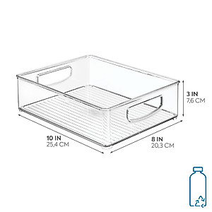 iDesign Linus Plastic Storage Bin with Handles for Kitchen, Fridge, Freezer, Pantry, and Cabinet Organization, BPA-Free, Clear