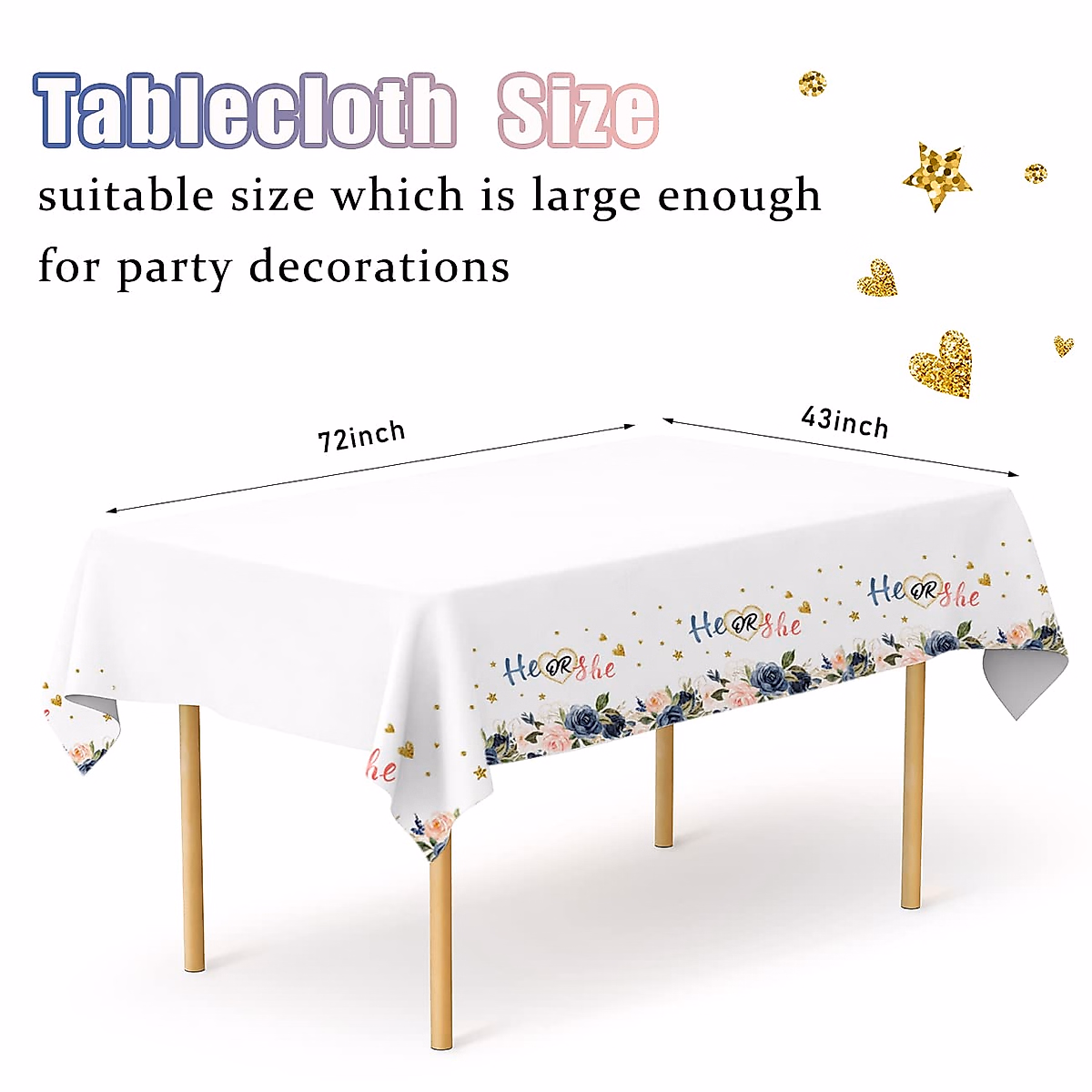 ssailue decor 3Pack Gender Reveal Plastic He or She Tablecloths,Navy and Blush Table Cover 70’’×40’’ for Boy or Girl Baby Shower Gender Reveal Party Decorations