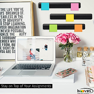 Inooves Combo Magnetic and Felt Cork Board Strips - with Pushpins, Magnets & Reusable Dry-Erase Sticky Notes, Strong Adhesive Backing Bulletin Boards, 1/2 inch Thick No Damage for Wall - 5 Pcs Black