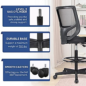 Tall Office Chair, Drafting Chair, High Adjustable Standing Desk Chair, Ergonomic Mesh Computer Task Table Chairs with Adjustable Armrests and Foot-Ring for Standing Desk and Bar Height Desk