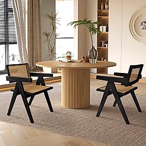 comfy to go Rattan Dining Chairs Set of 2, Kitchen Chairs Cane for Dining Room, Black