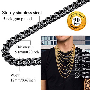 FindChic Black Chain Necklace for Women, Chunky Curb Chain Necklace Hip Hop Jewelry Thick 12MM 18inch Cuban Link Chains