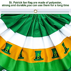 6 Pieces 1.5 x 3 Ft Ireland Flag St. Patrick Day Flag Shamrock Hat Irish Pleated Fan Flag Bunting Patriotic Half Fan Banner Decoration with Grommet for Indoor Outdoor Garden and Home Decorations