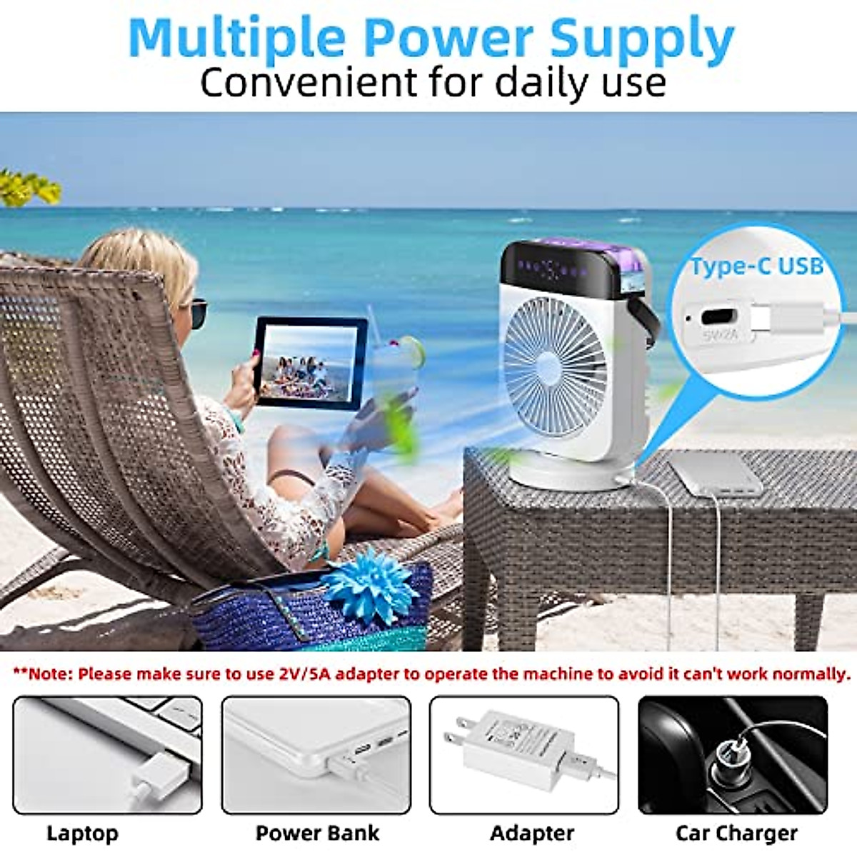 Portable Air Conditioner, Mini Personal Evaporative Air Cooler With 4 Speeds, Oscillation/Humidifier/Timing Function, Small Desktop Cooling Fan With Led Light& Remote Control For Room Office Camping