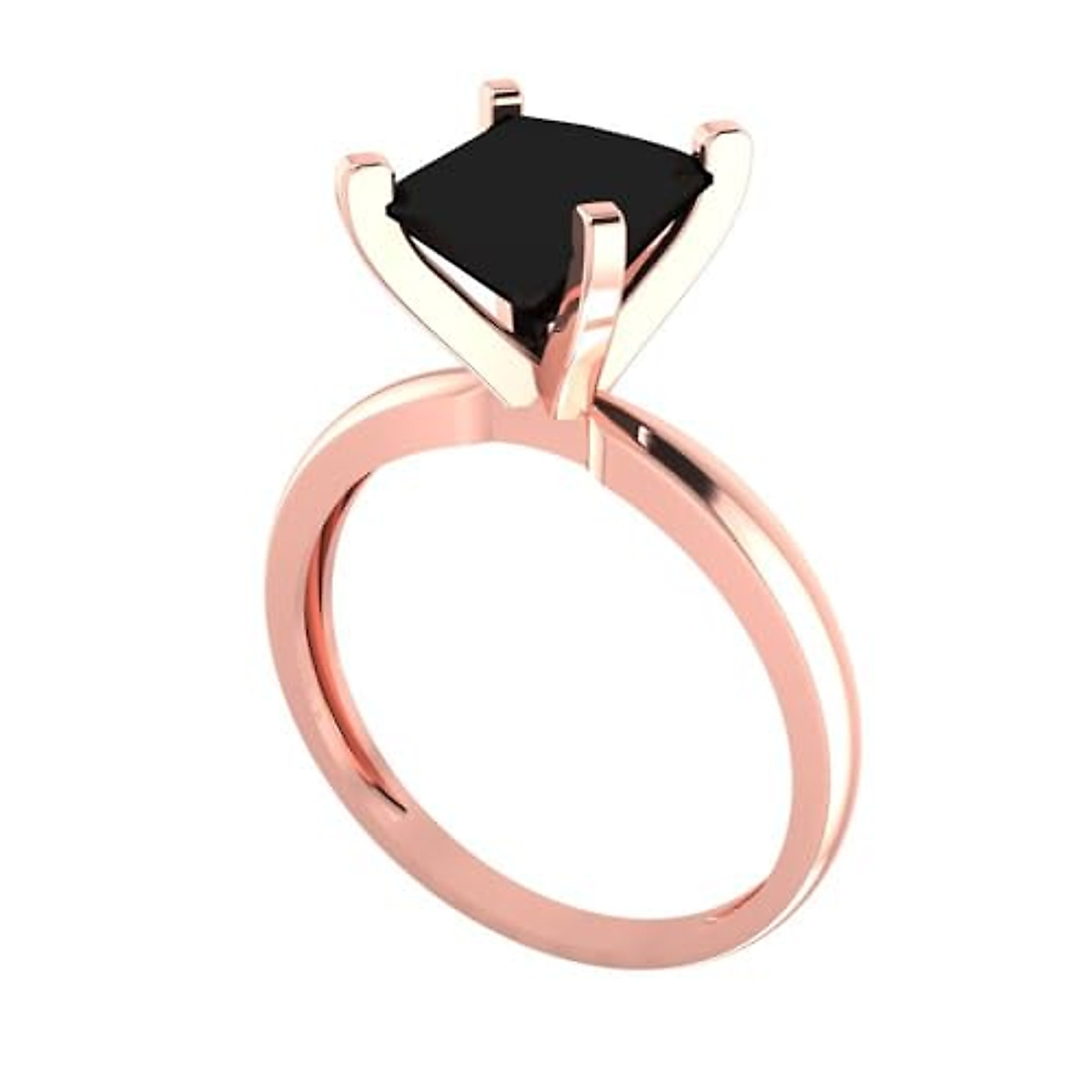 2.0 ct Princess Cut Solitaire Natural Black Onyx Engagement Wedding Bridal Promise Anniversary Ring 18K Rose Gold Size 3.5