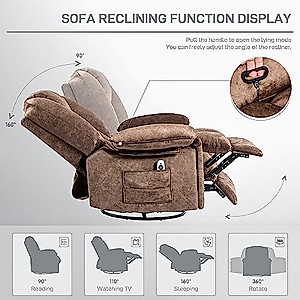 YI DANICA Rocker Recliner Chair Massage with Heated Modern Ergonomic Lounge 360 Degree Swivel Single Sofa Seat Living Room Lounge High-Resilience Sponge Filling USB Charge Port