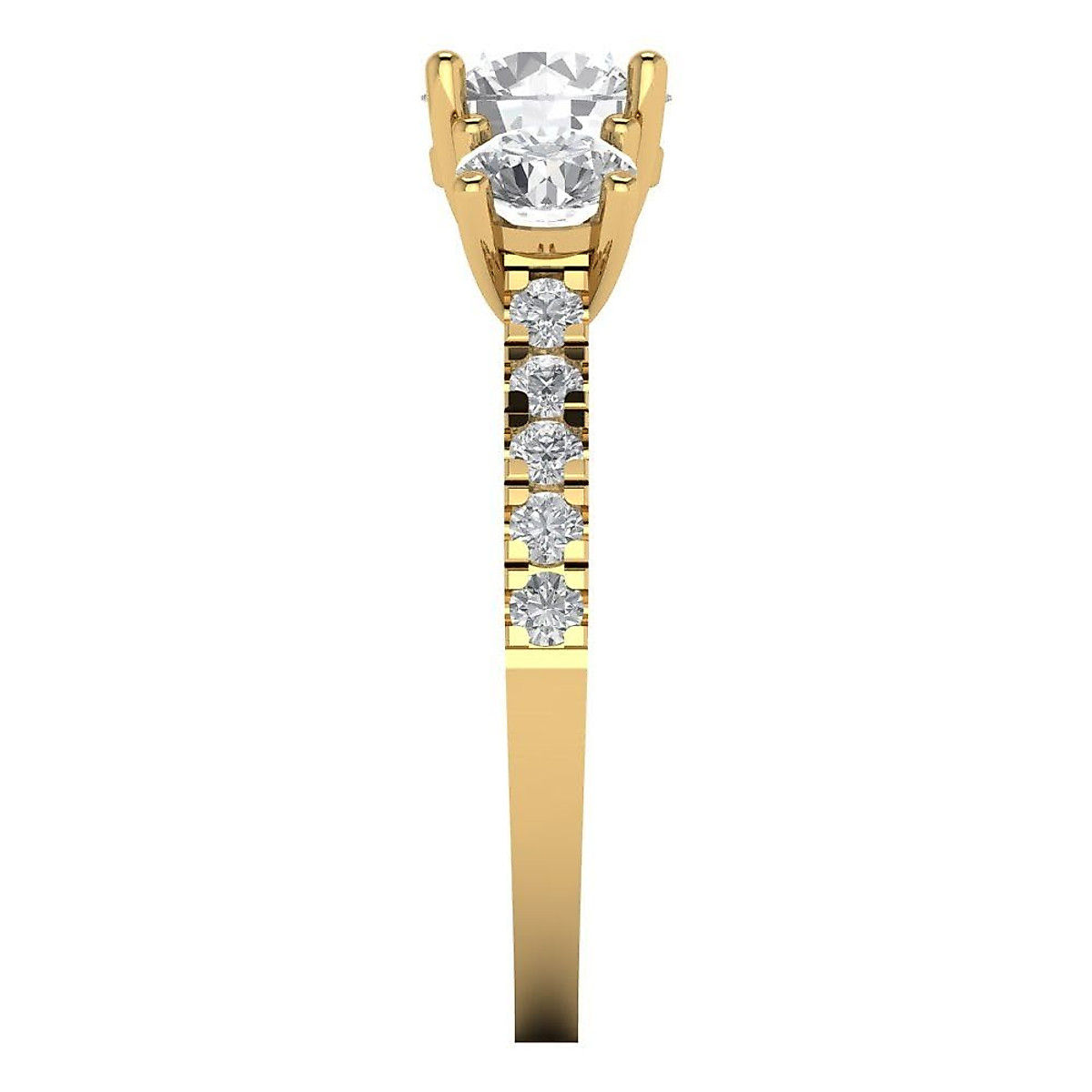 Yellow 14k Gold 3 stone Solitaire W/Accents Bridal Engagement Promise Ring 1.97 Ct Round Cut Clear Simulated Diamond Sz 8.75