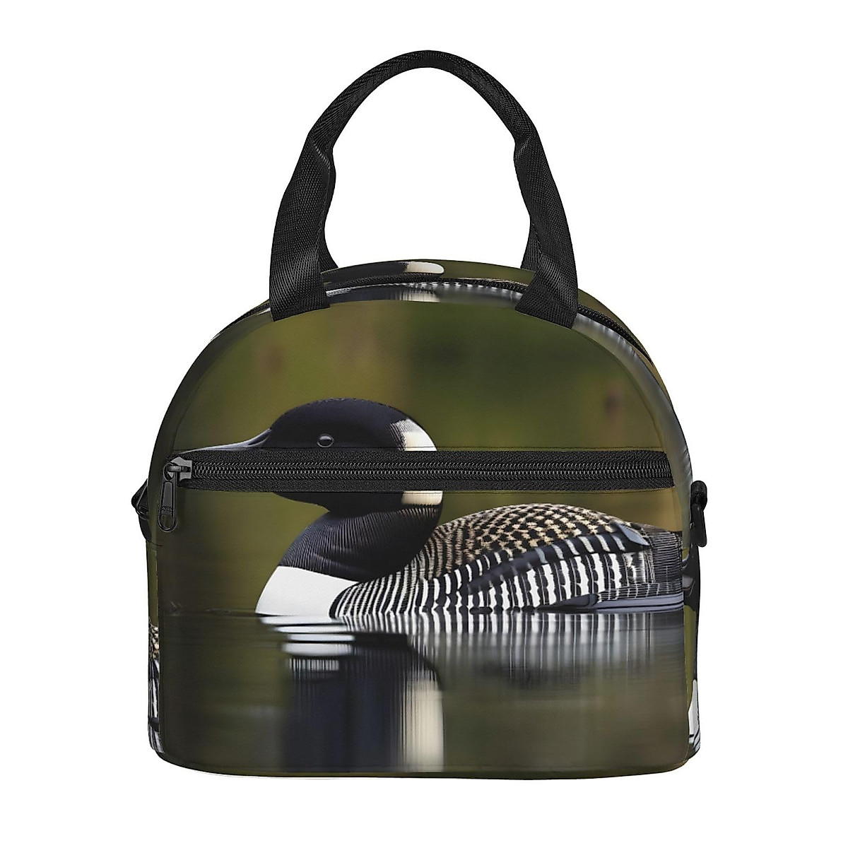 Lunch Bag,Tote Bag For Women & Men Adjustable Shoulder Strap,Leak Proof For Office Work,Picnic,Loon Nature Bird Print