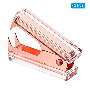PATIKIL Acrylic Staple Remover, 2 Pack Portable Lockable Jaw Style Staple Puller Removal Tools with Plastic Box for Home Office Desktop, Rose Gold