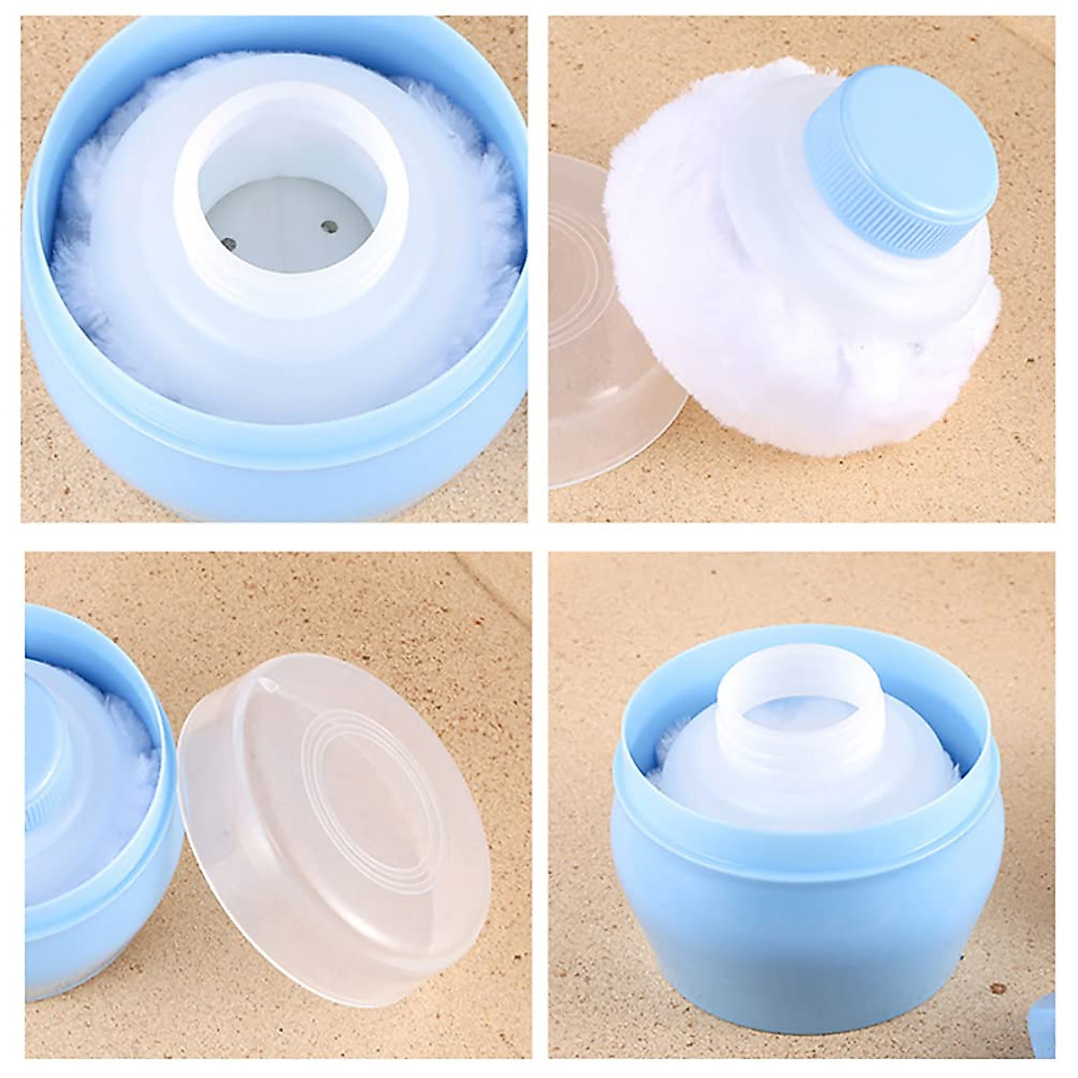 2pcs Puff with Case Empty Body Container Dispenser Case Large Puff with Sifter and Puffs for Body Home and Travel Use Blue
