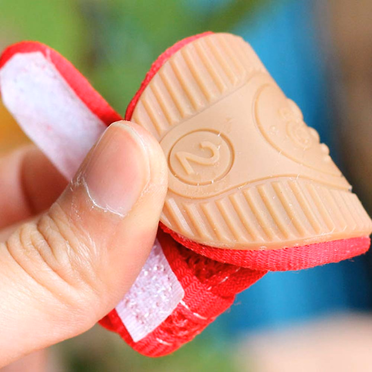 Guoainn 4Pcs Rubber Sole Mesh Cotton Breathable Anti-Skid Pet Shoes Dog Puppy Sandals Red 1#