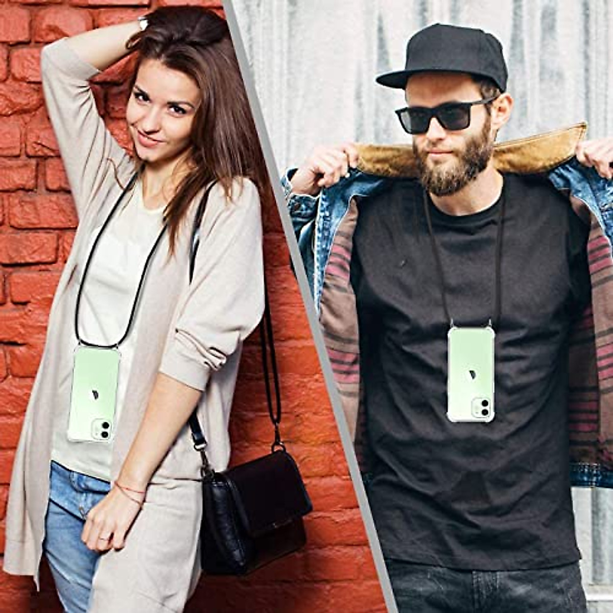 Vauki Crossbody Case for iPhone 12/iPhone 12 Pro Clear Silicone Phone Case for iPhone 12 6.1" with Lanyard Neck Cord Strap, Soft TPU Shockproof Protective Transparent Cover Case - Black Necklace