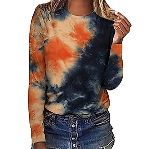 Gerichy Crop Tops for Women, Fall Clothes for Women 2023, Fall Outfits for Women, Womens Casual Tops Long Sleeve Sweatshirts Crew Neck Shirts Tie Dyed Printed Loose Blouses Orange